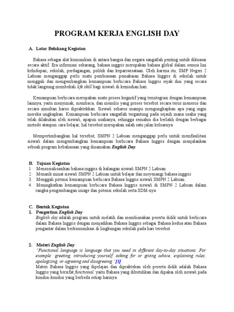 Program Kerja English Day | PDF