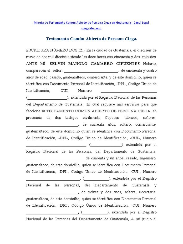 Testamento Común Abierto de Persona Ciega | PDF