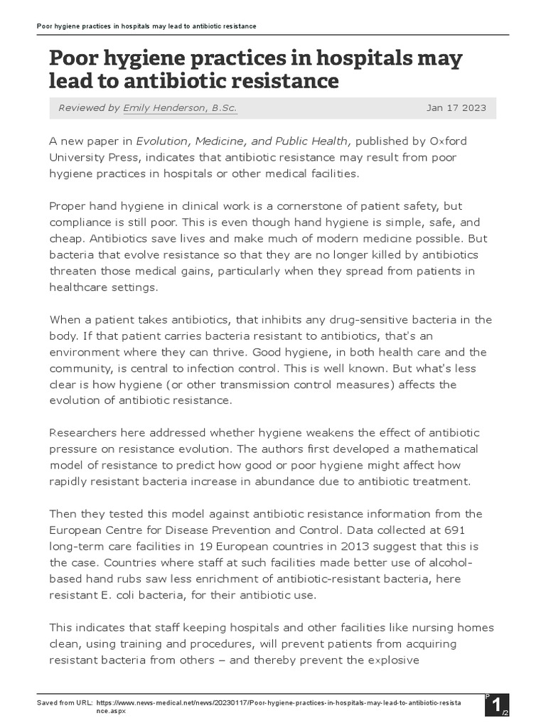 Poor Hygiene Practices in Hospitals May Lead To Antibiotic Resistance ...