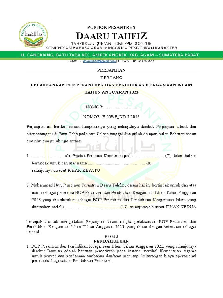 Perjanjian Pelaksanaan Bop | PDF