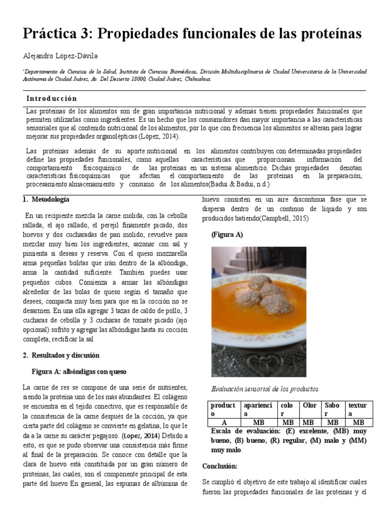 Equipo5.practica 4 Propiedades Funcionales de Las Proteinas 1 | PDF | Alimentos | Proteínas