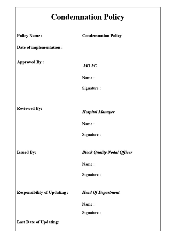 Condemnation Policy | PDF