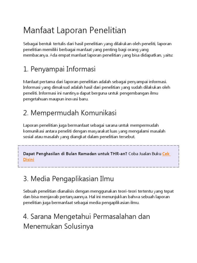 Manfaat Laporan Penelitian | PDF