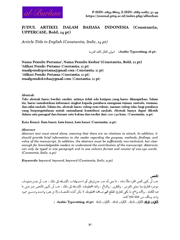 Template Jurnal Al-Burhan 2 Kolom | PDF | Kajian Bahasa Asing
