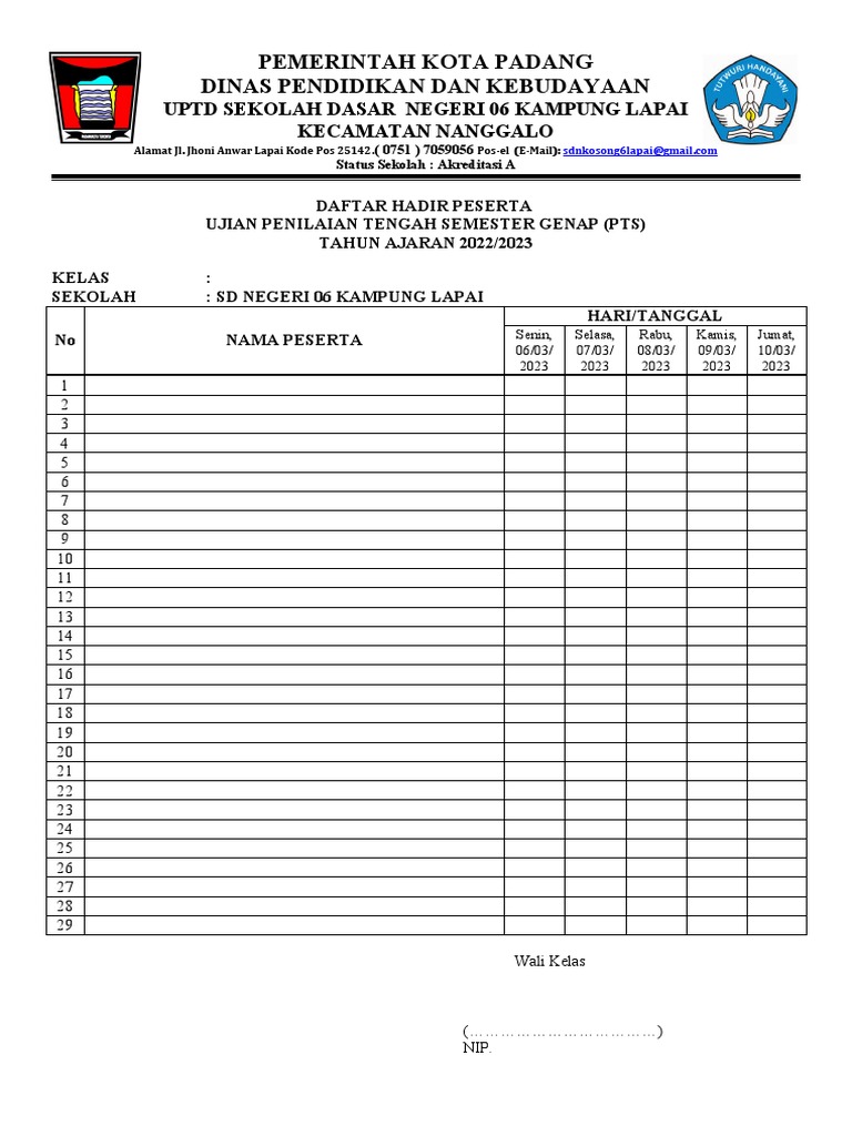 Daftar Hadir Ujian PTS | PDF