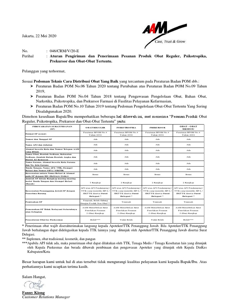 2020.46 - Surat Pemberitahuan Aturan Penerimaan Dan Pengiriman Produk ...