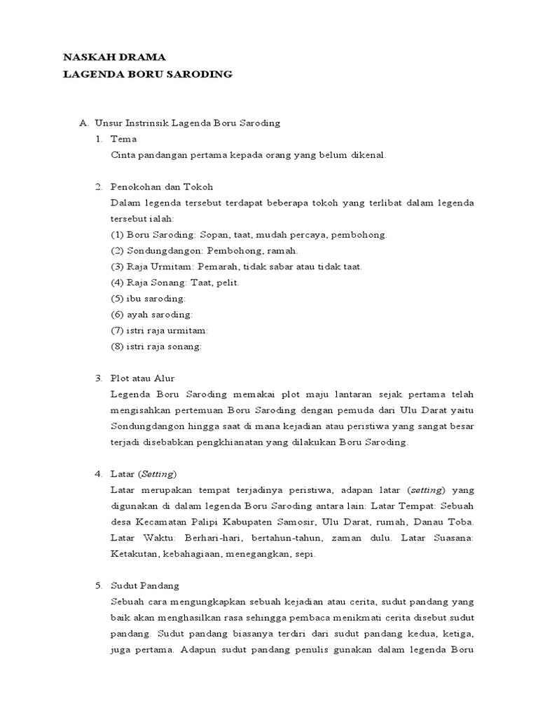 Naskah Drama Lagenda Boru Saroding (Revisisi) | PDF