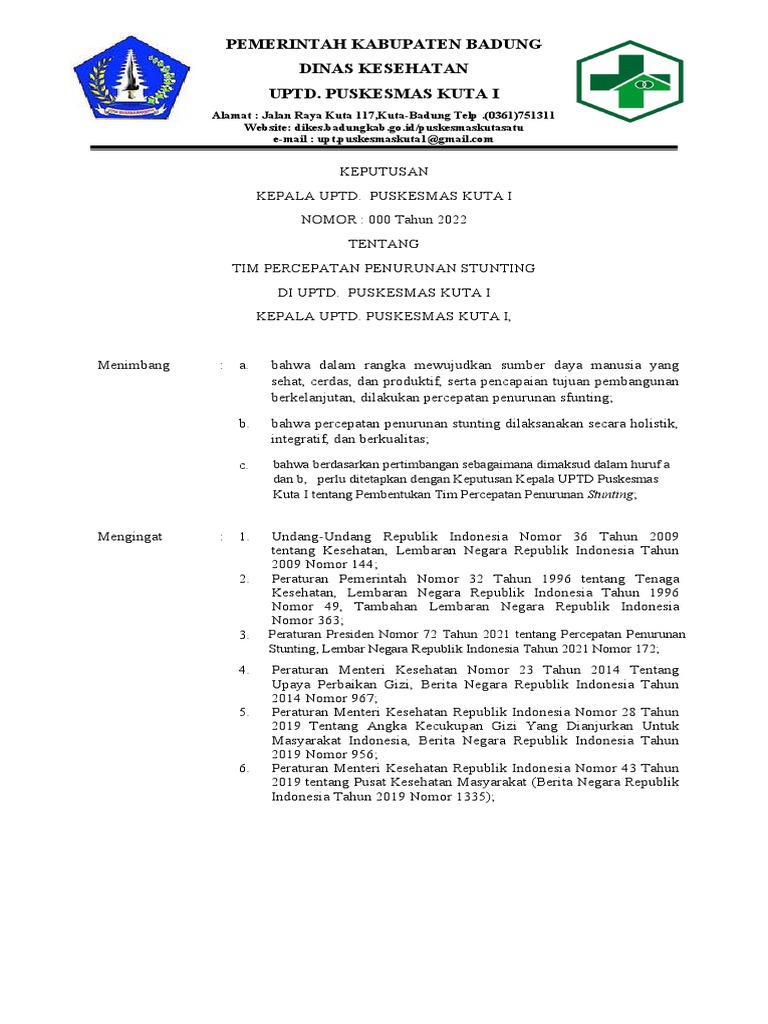 Pembentukan Tim Penurunan Stunting | PDF