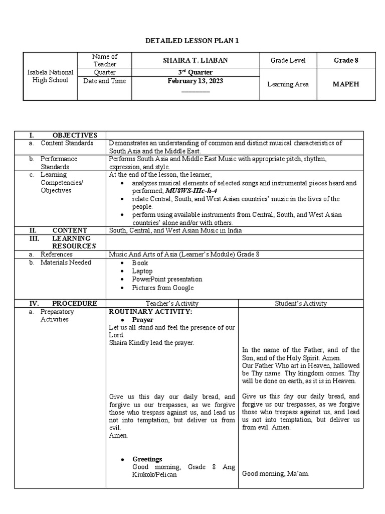 Detailed-Lesson-Plan-1 Music | PDF | Vedas | String Instruments