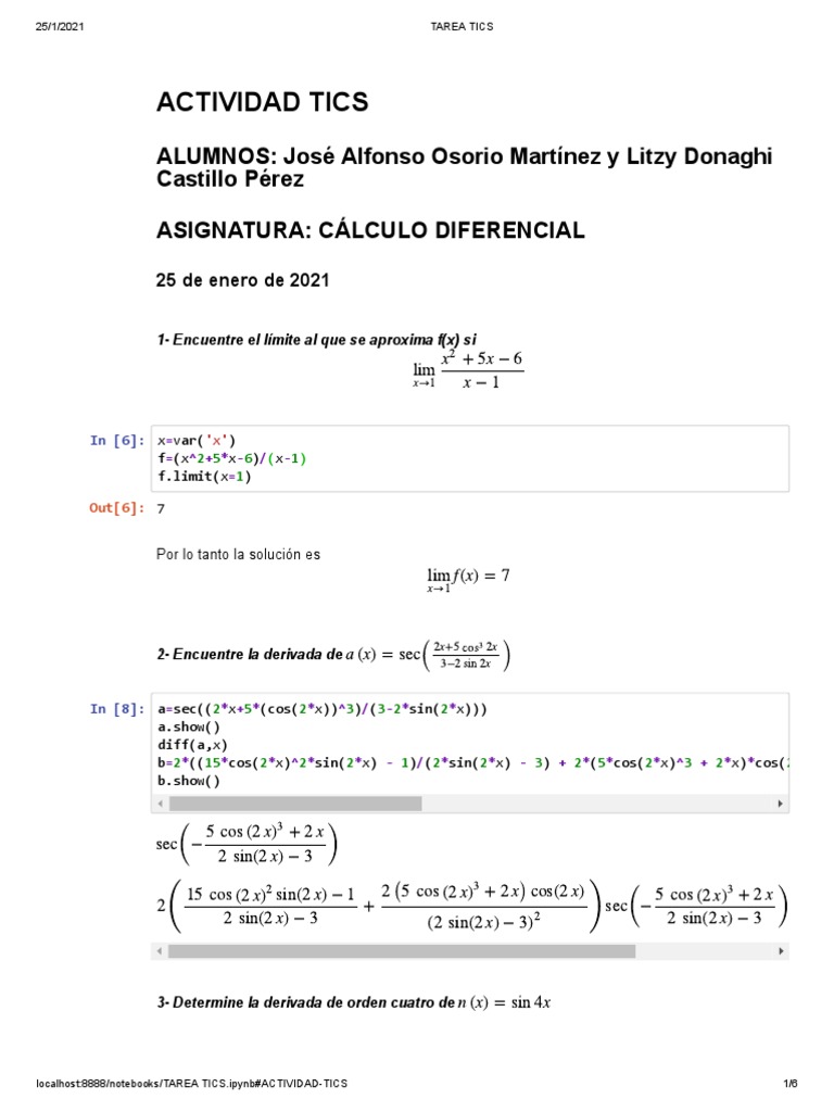 Tarea Tics | PDF | Matemática Elemental | Calculo diferencial