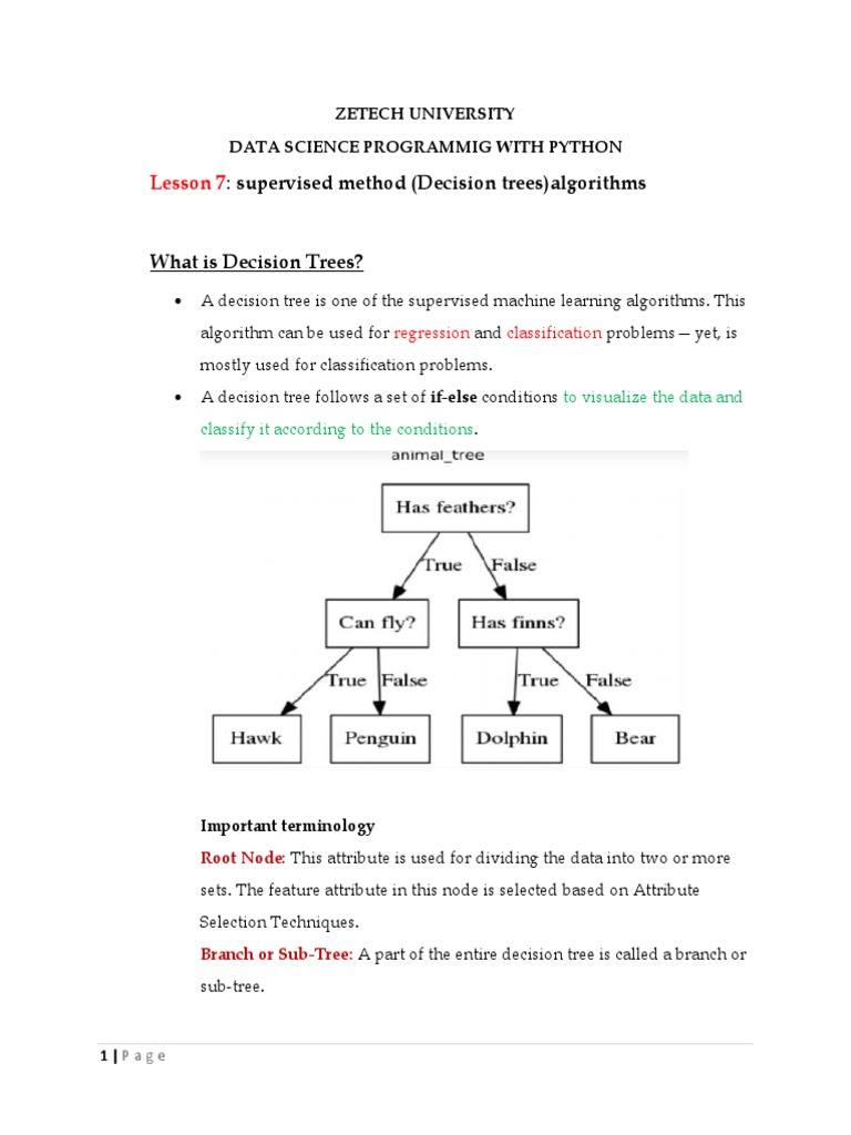 Lesson 7 Supervised Method Decision Trees Algorithms Pdf Information Science Analysis 3113