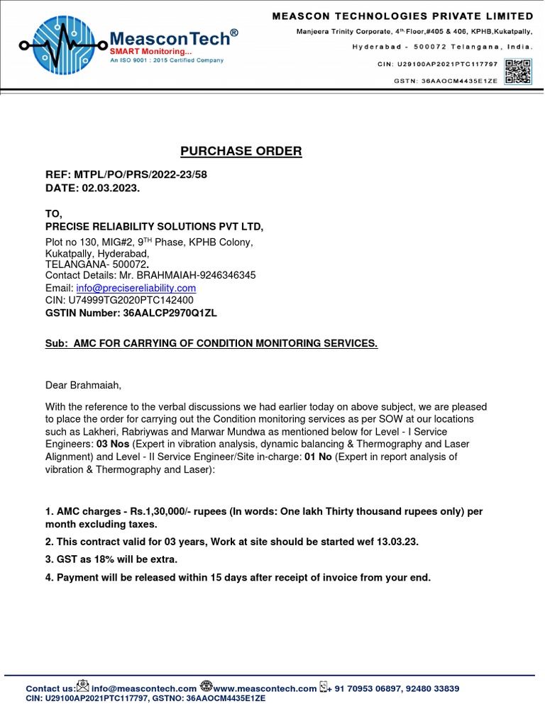 MTPL P0#58-Prs-Service Order 02.03.23 | PDF