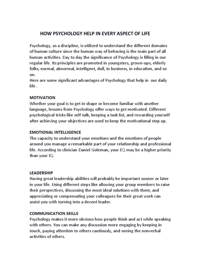 How Psychology Help in Every Aspect of Life | PDF | Psychology ...