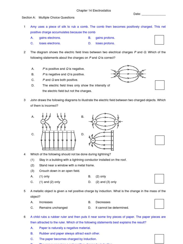 Physics MCQs on Electrostatics | PDF | Electric Charge | Electrostatics