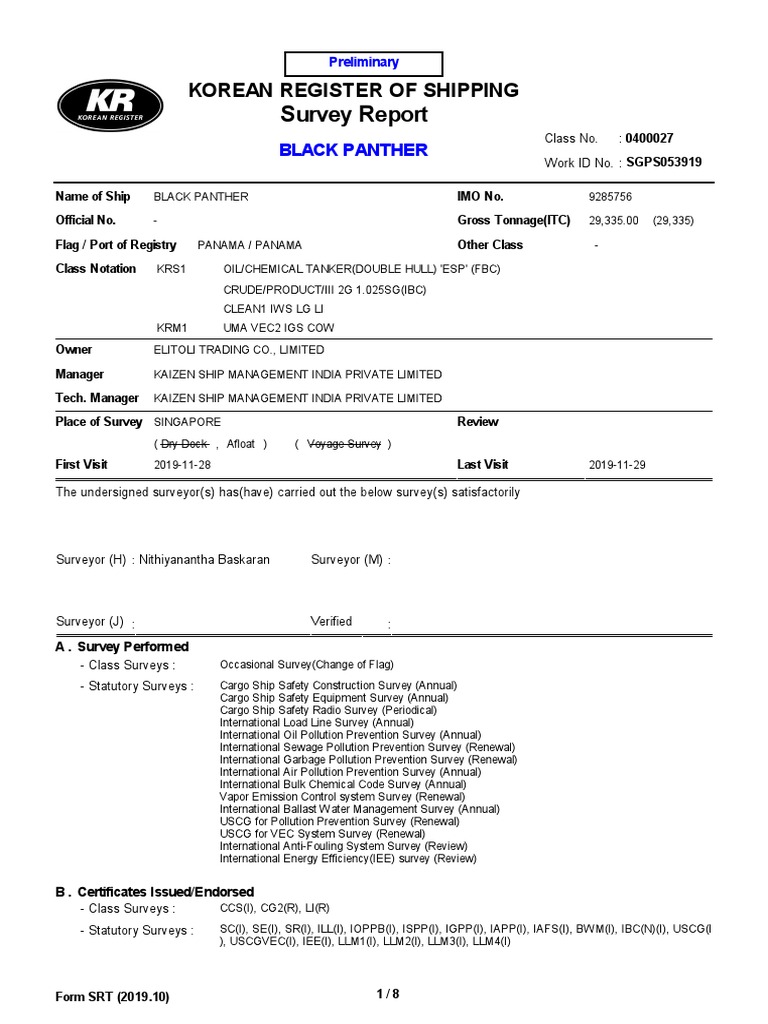 Black Panther Ship Survey Report | PDF | Ships | Oil Tanker