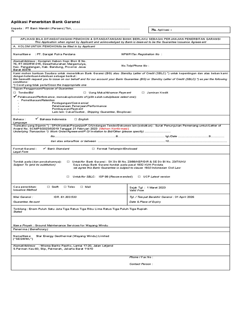 Form Aplikasi Mandiri Darajat | PDF | Bisnis