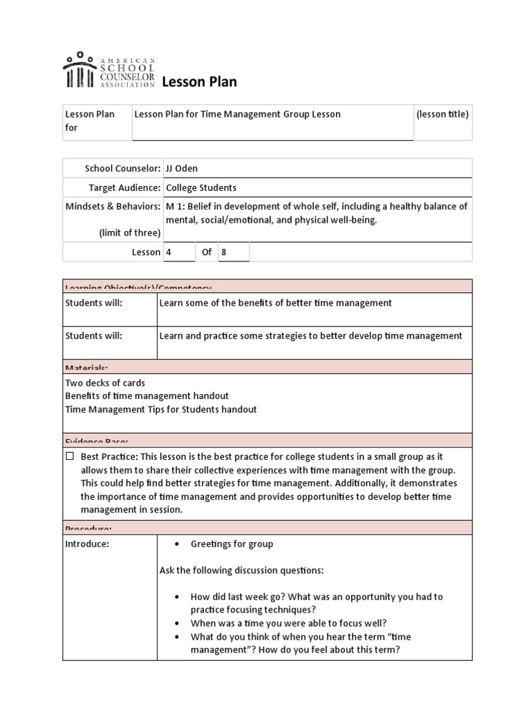 Time Management Lesson Plan | PDF | Professional Skills | Time Management