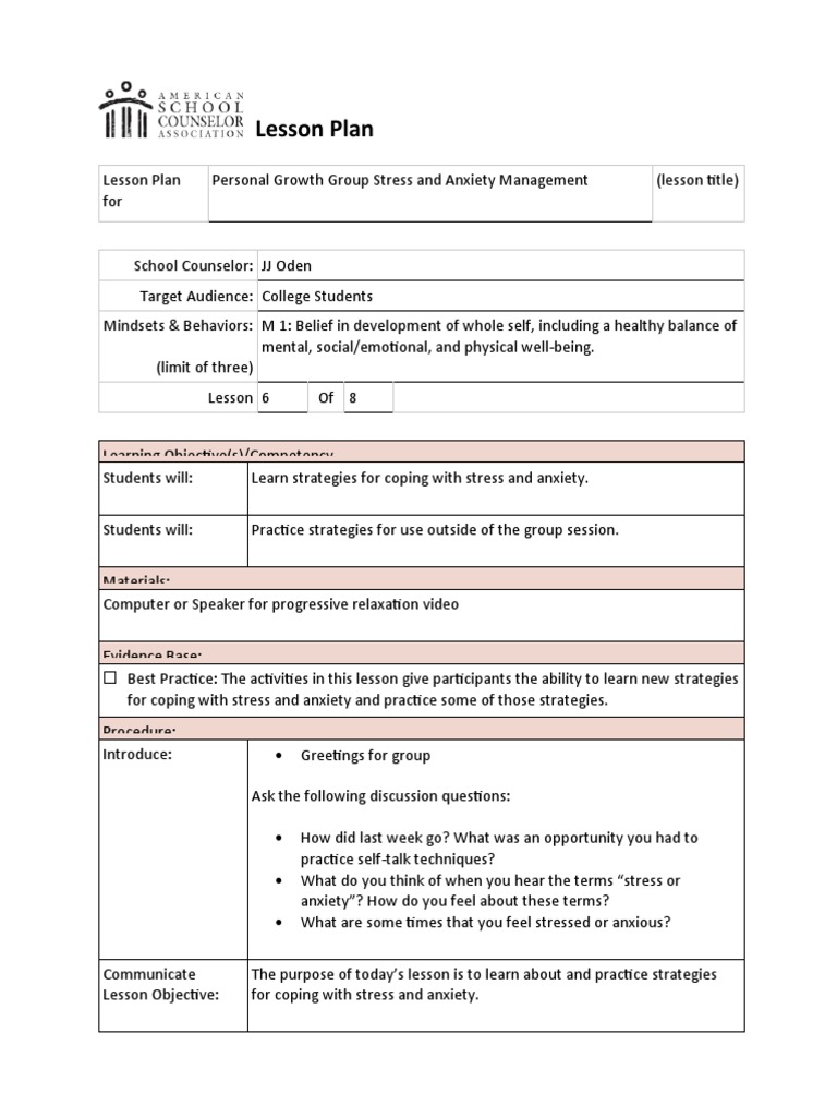 Stress and Anxiety Management Lesson Plan | PDF | Relaxation ...