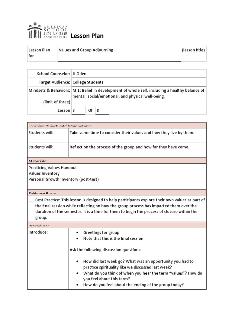 Values Lesson Plan | Download Free PDF | Lesson Plan | Mindset