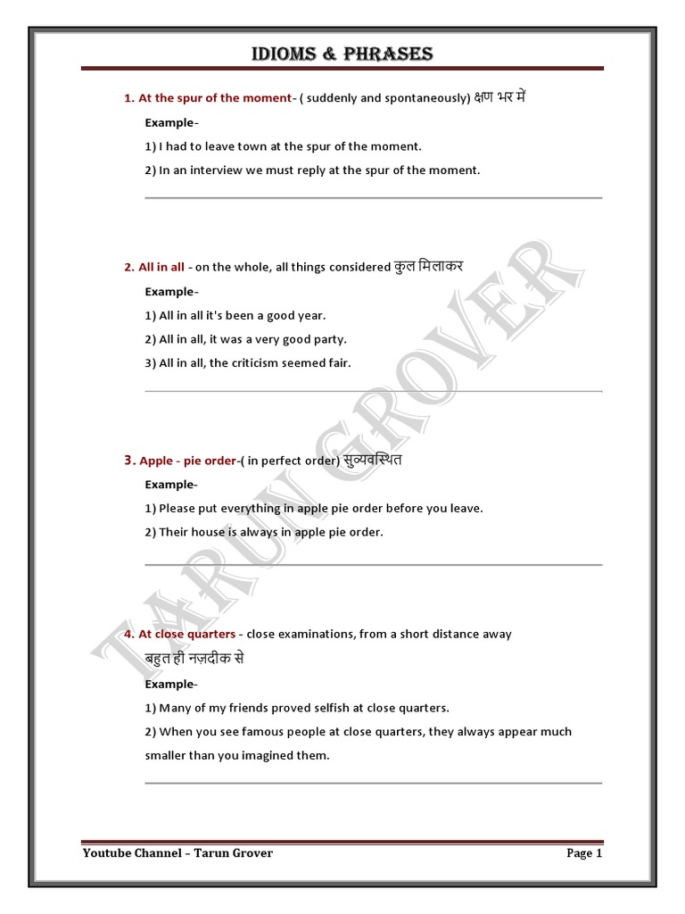 Idioms And Phrases By Tarun Grover Pdf