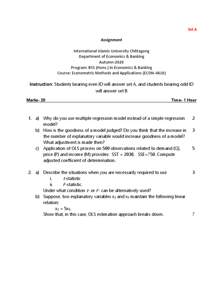 8th Semester Questions (Mid Final) - Autumn20 | PDF | Regression Analysis | Ordinary Least Squares