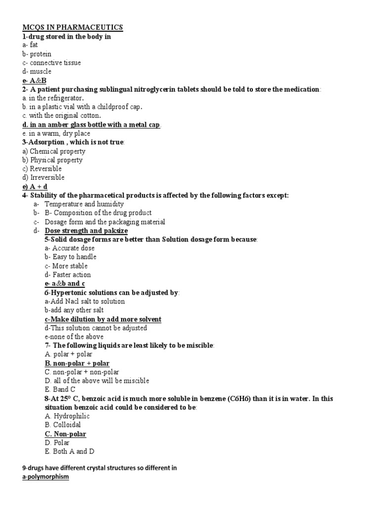 Pharmaceutics Mcqs | PDF | Adsorption | Pharmacy