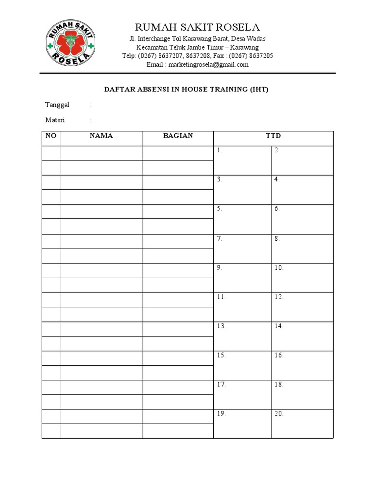 Daftar Absensi in House Training | PDF