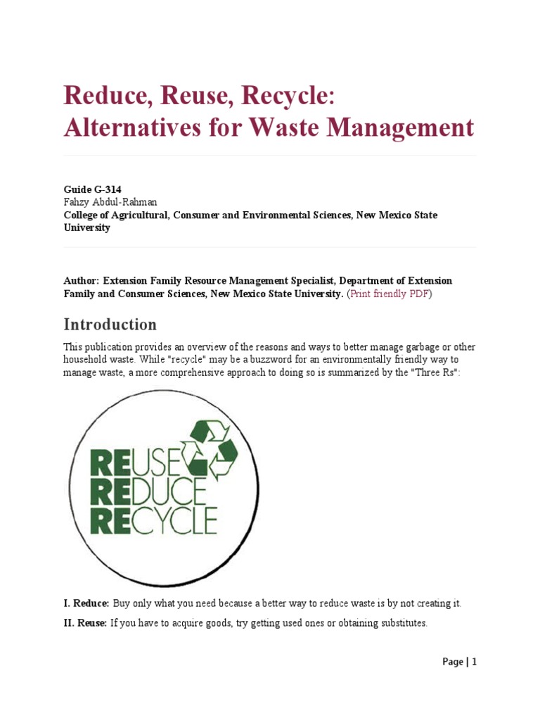 Reduce, Reuse, Recycle Alternatives For Waste Management | PDF | Waste | Recycling