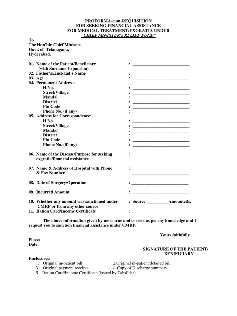 CMRF Form Telanagana | PDF | Patient | Service Industries