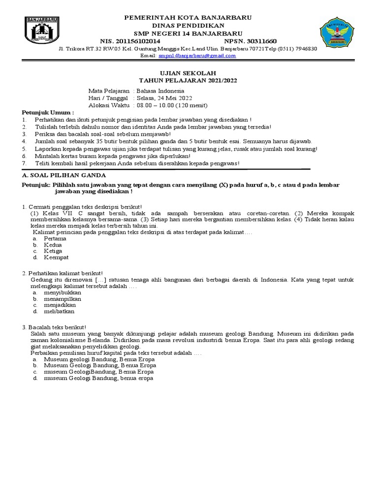 Soal Us Bindo 2022 | PDF