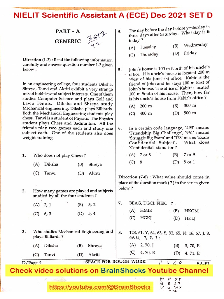 NIELIT Scientific Assistant Exam Set D | PDF | You Tube | Computing