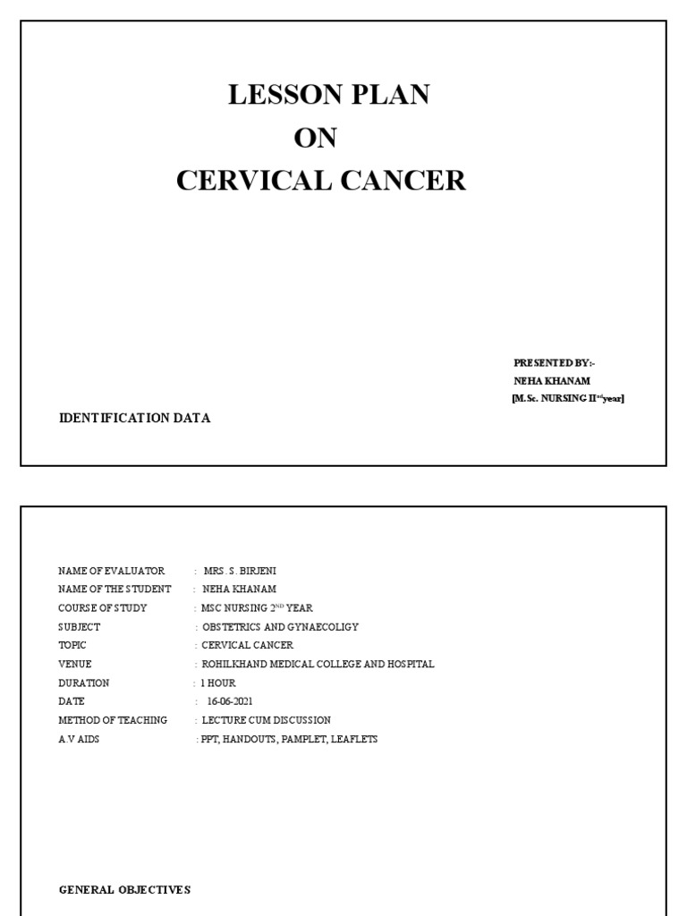 Lesson Plan Synopsis | PDF | Cervical Cancer | Cancer