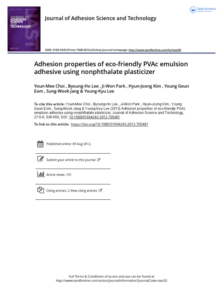 Adhesion Properties of Eco Friendly PVAc Emulsion Adhesive Using ...