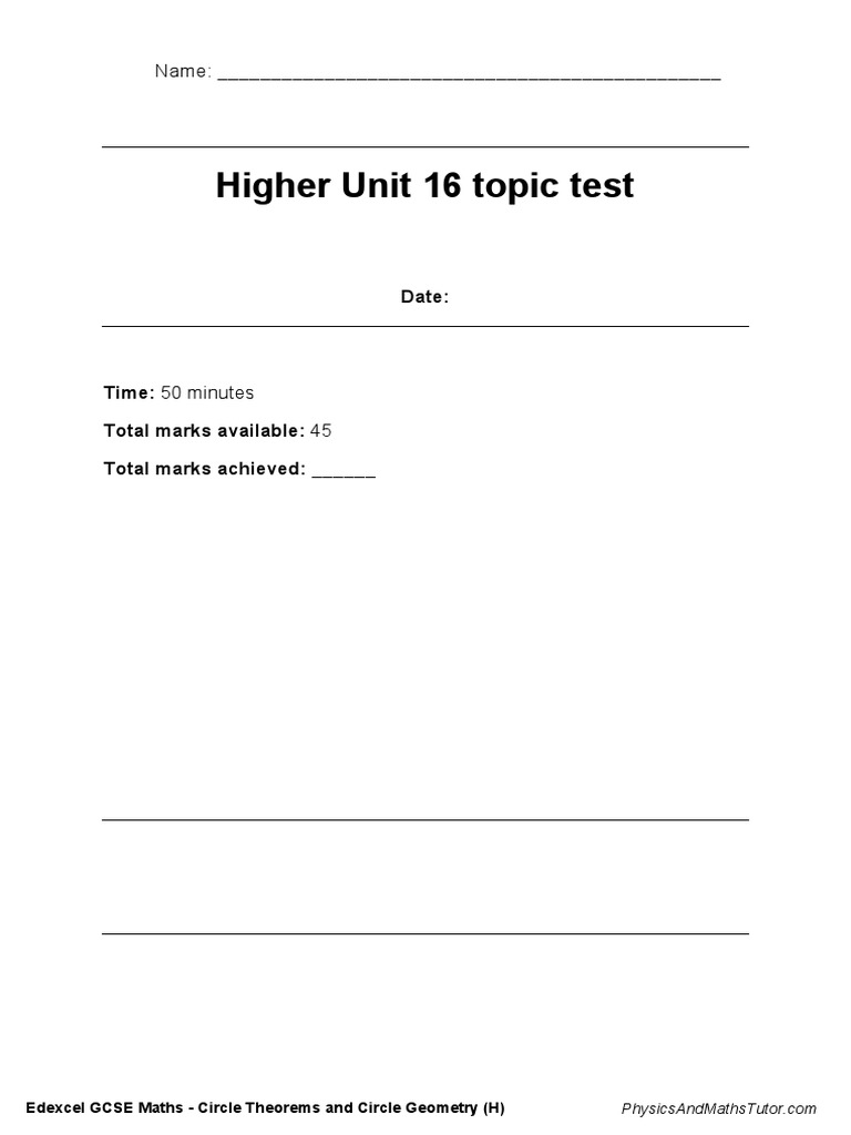 Circle Theorems Topic Test Guide | PDF | Circle | Angle