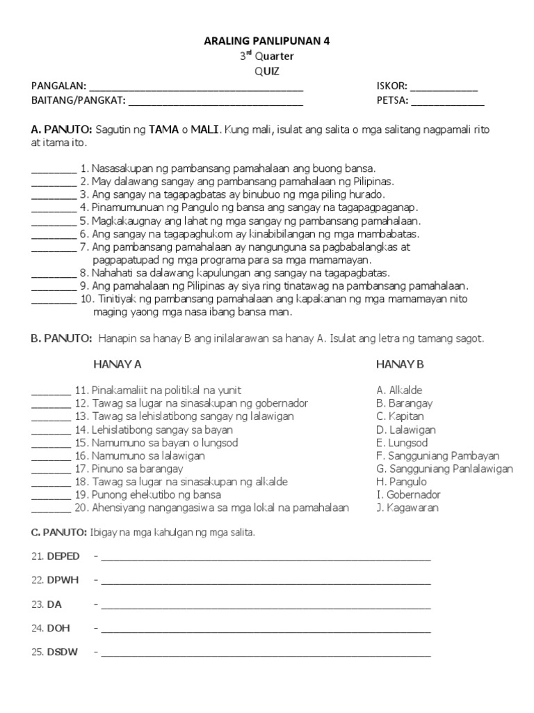 ST Araling Panlipunan 4 q3 | PDF