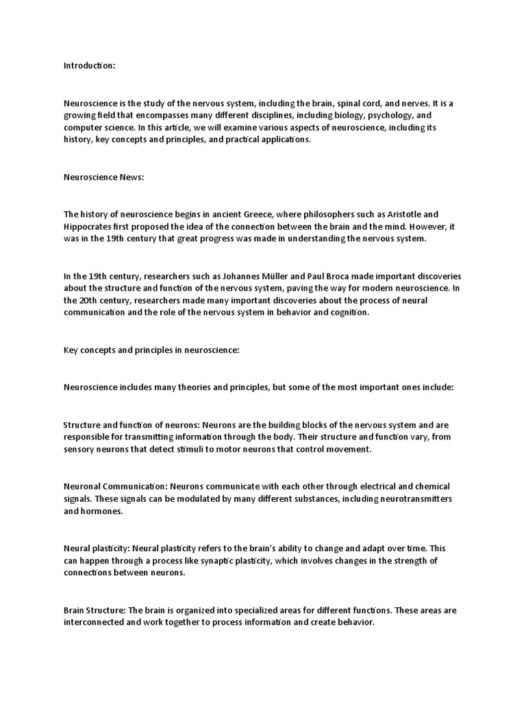 Introduction to Neuroscience - The Study of the Nervous System | PDF ...