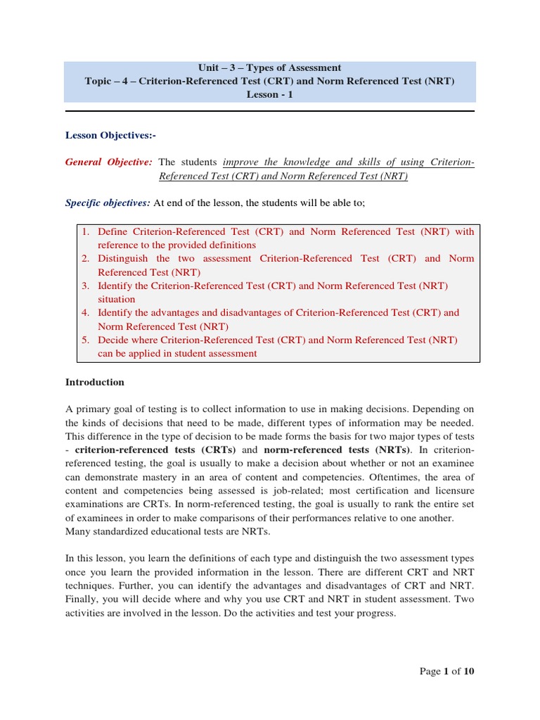 CRT & NRT Lesson | PDF | Educational Assessment | Cognition