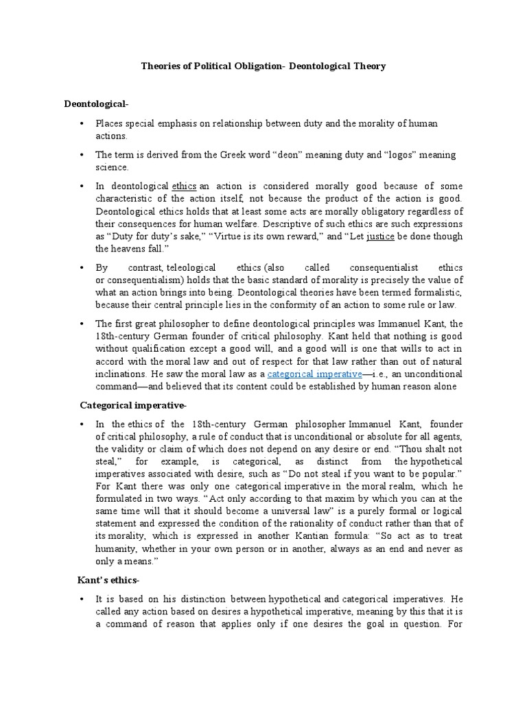 Deontological Ethics and Kant's Philosophy | PDF | Immanuel Kant ...