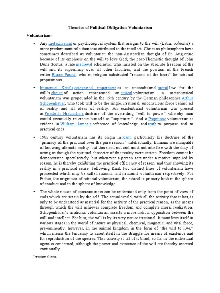 Voluntarism in Political Obligation Theory | PDF | Metaphysics Of Mind ...