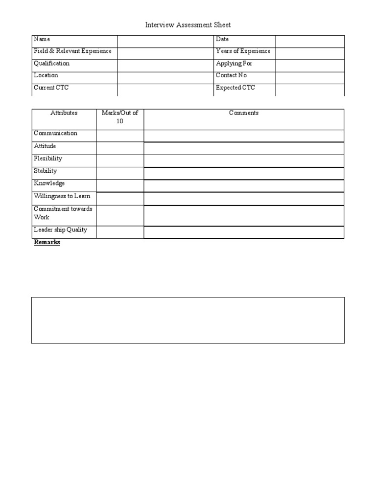 Interview Assessment Sheet Redefined | PDF