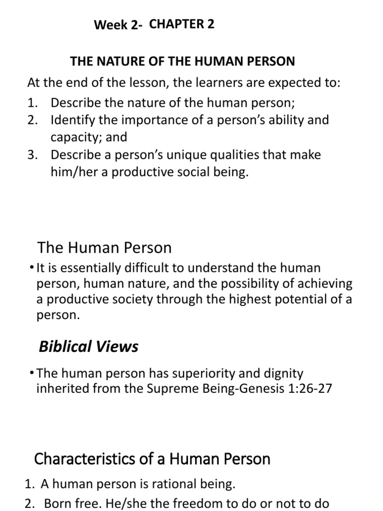 Understanding the Nature and Characteristics of the Human Person from ...