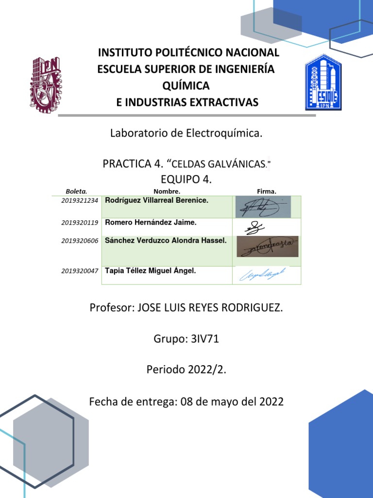 Lab Electroquímica P4 Celdas Galvanicas E4 | PDF | Electrodo | Redox