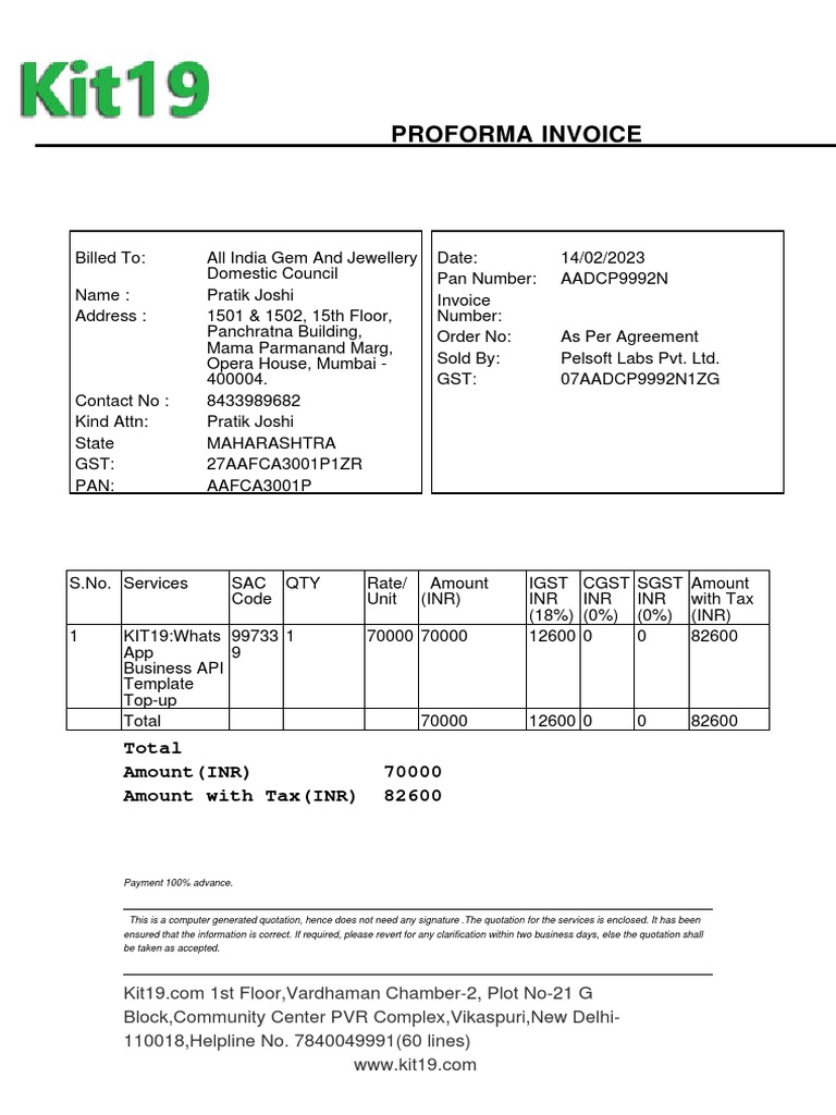 Proforma-Invoice For WhatsApp Topup 14th Feb (1) .pdf-1 | PDF ...
