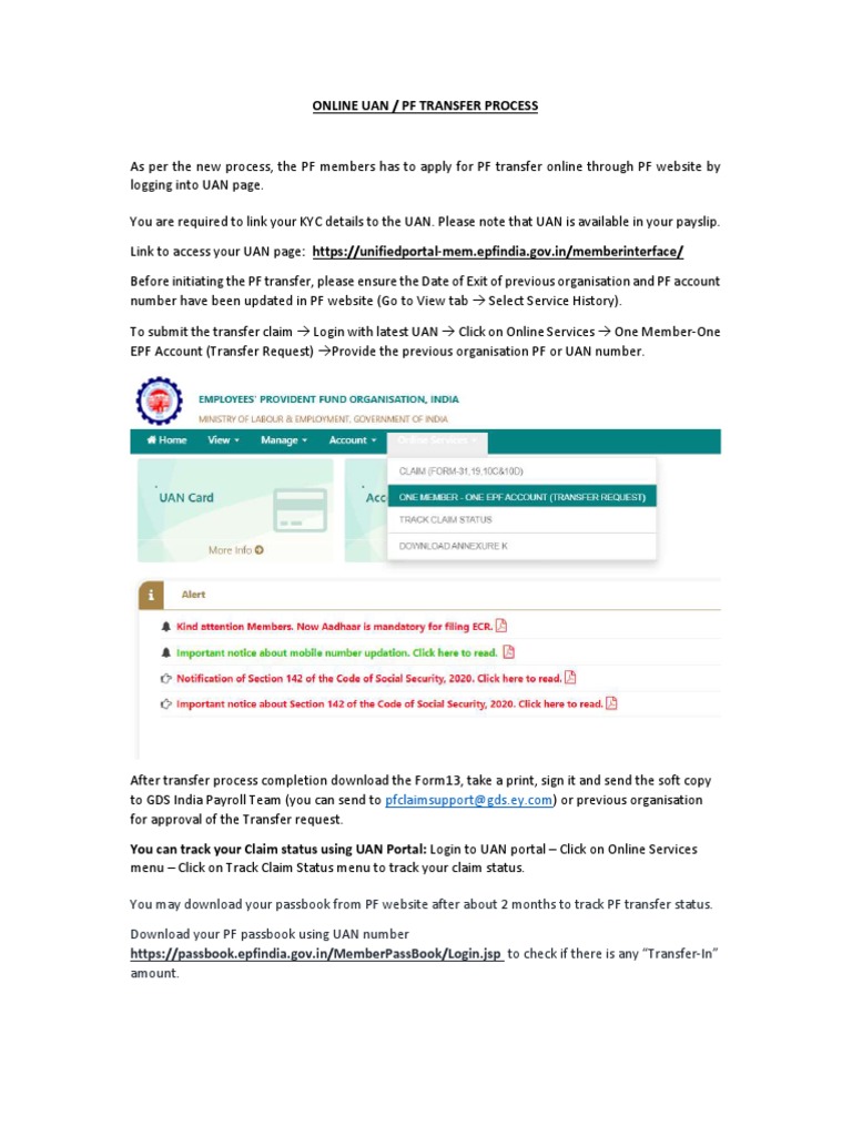 PF Transfer Process | PDF | Finance & Money Management