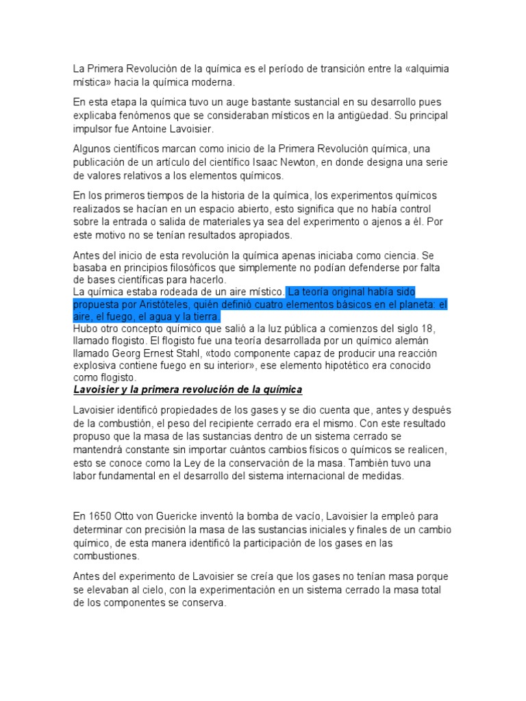 La Primera Revolución de La Química Es El Período de Transición Entre ...
