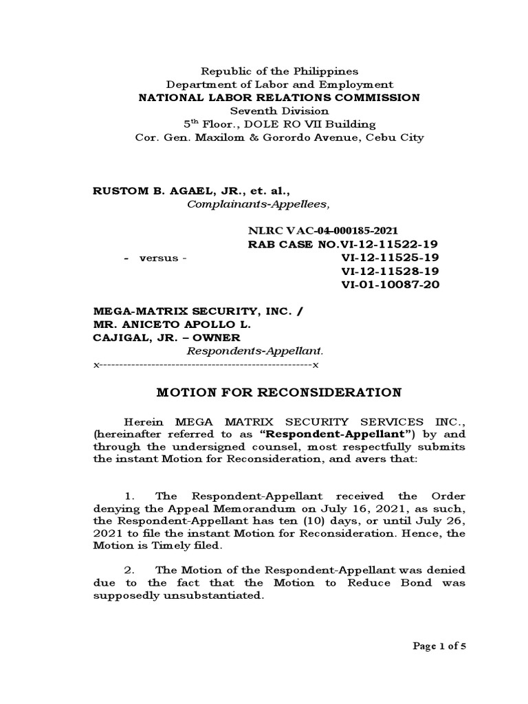 Agael Et - Al vs. Mega-Matrix (Motion For Reconsideration) | PDF ...