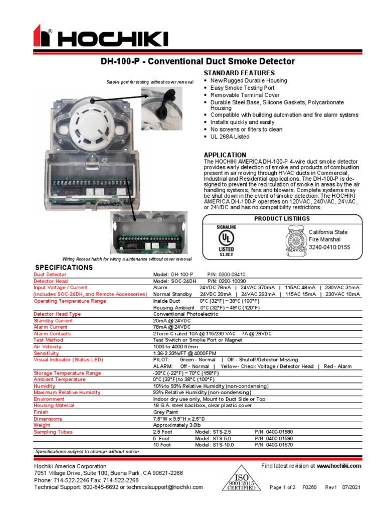 DH-100-P - Conventional Duct Smoke Detector: Specifications | PDF ...