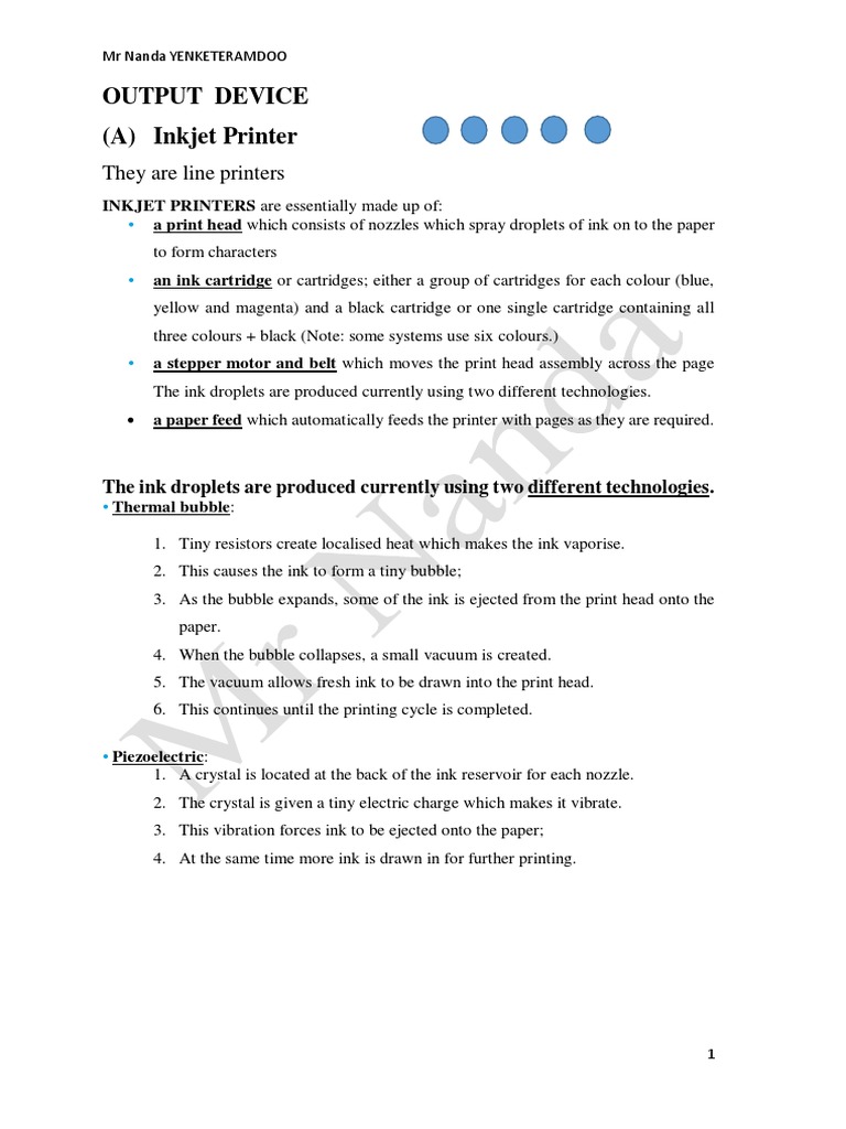 OUTPUT DEVICE Inkjet Printer | PDF | Printer (Computing) | Computer ...