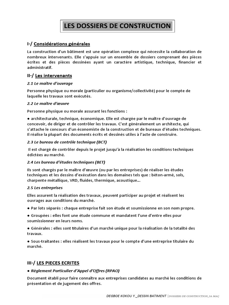 Cours Dossiers de Construction | PDF