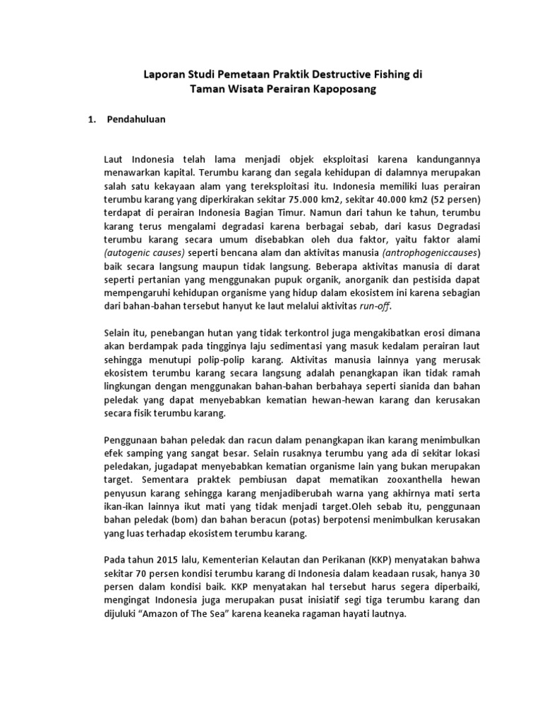 Laporan Studi Pemetaan Praktik Destructive Fishing Di Kapoposang | PDF